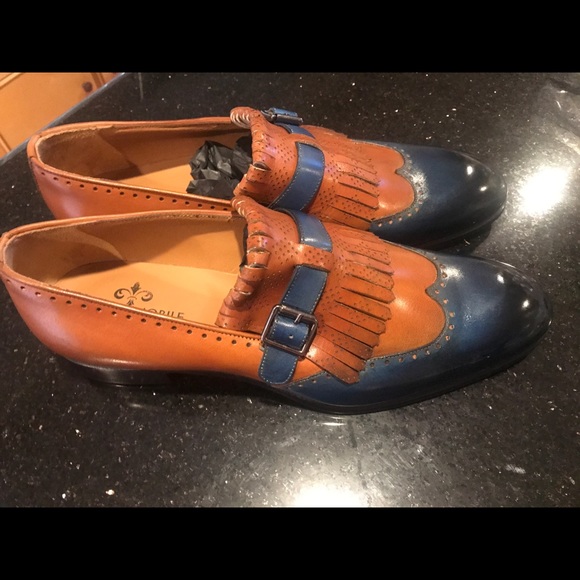 Shoes | Brown And Blue Wingtip Slip On With Fringed Buckle | Poshmark